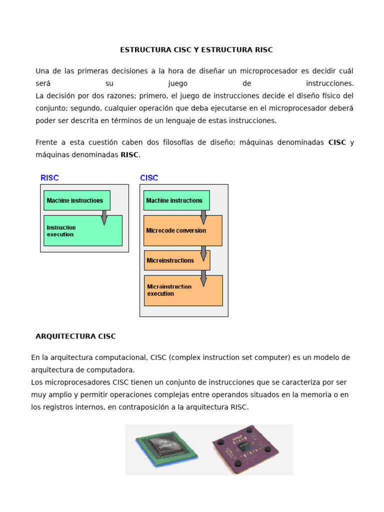 Estructura Cisc y Estructura Risc | PDF | Microprocesador | Unidad Central de procesamiento