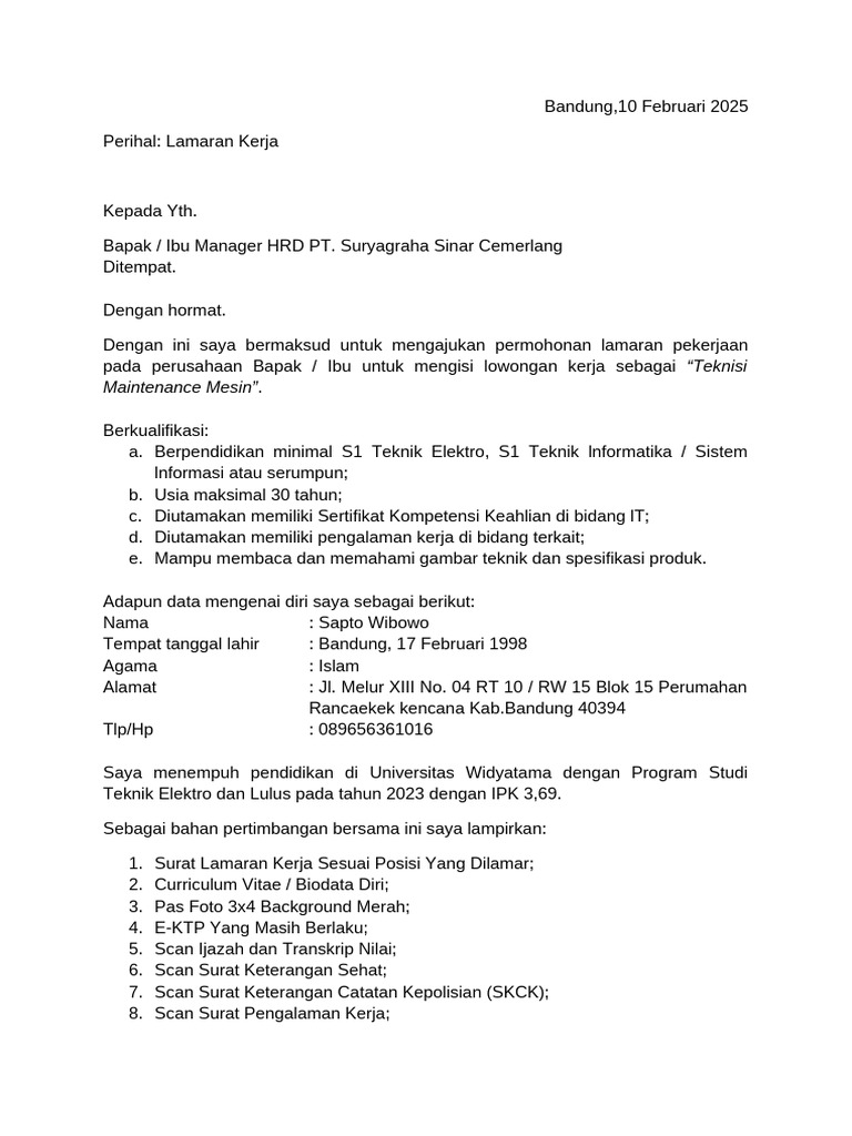 Contoh Lamaran | PDF