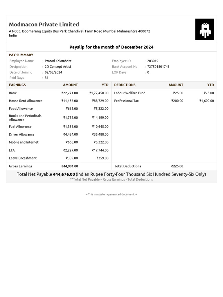 Payslip_203019_Dec_2024 | PDF