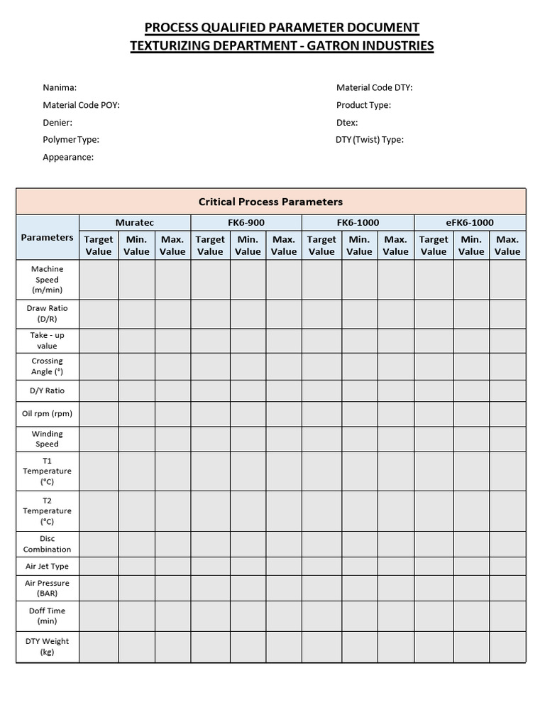 Process Qualified Parameter Document | PDF