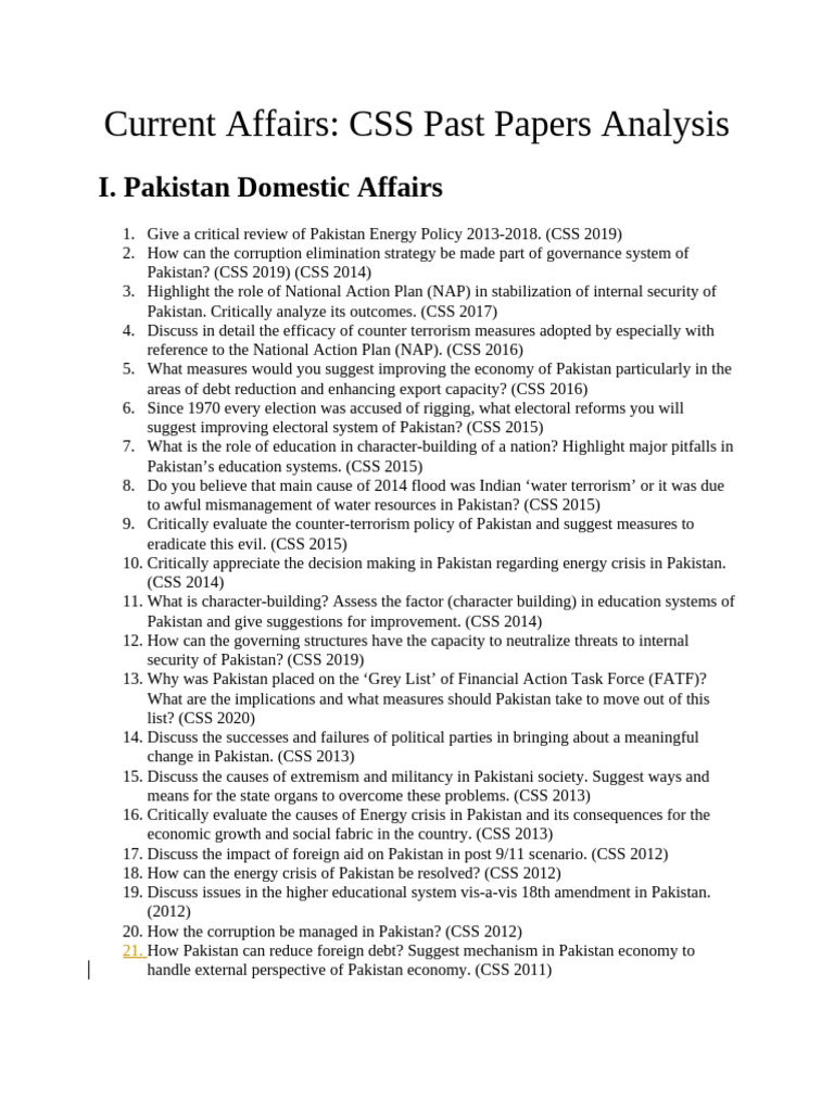 Thematic Overview of Current Affairs Questions | PDF | Pakistan ...