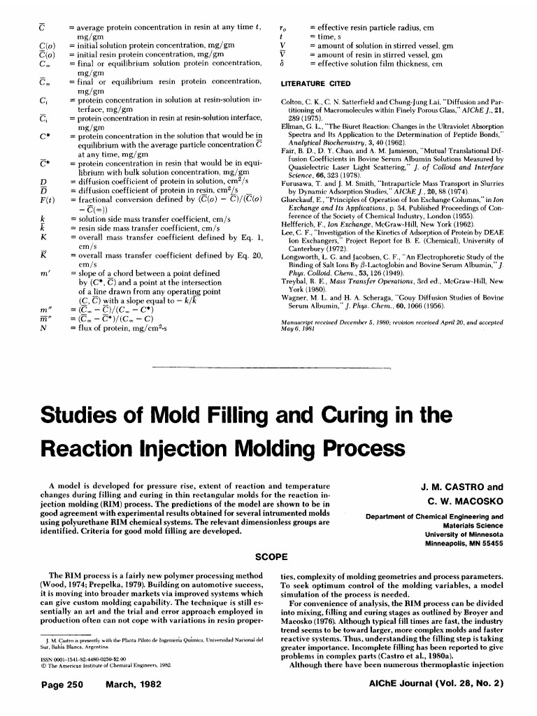 Studies of Mold Filling and Curing in The Reaction Injection Molding ...