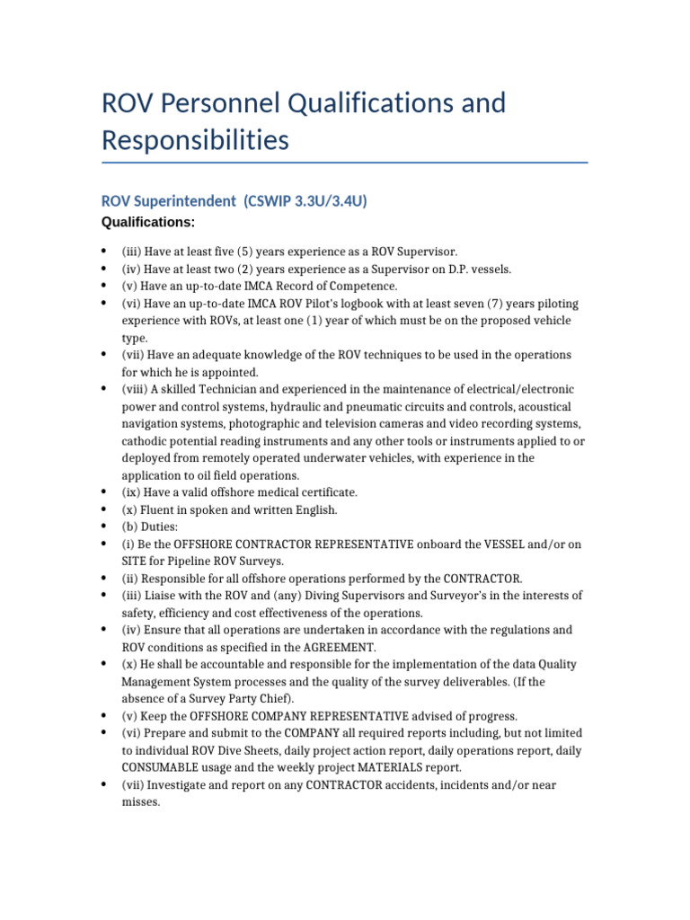 ROV Personnel Qualifications & Duties | PDF