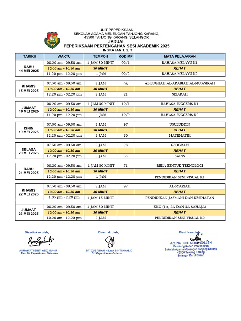 JADUAL PPSA MR 2025 | PDF