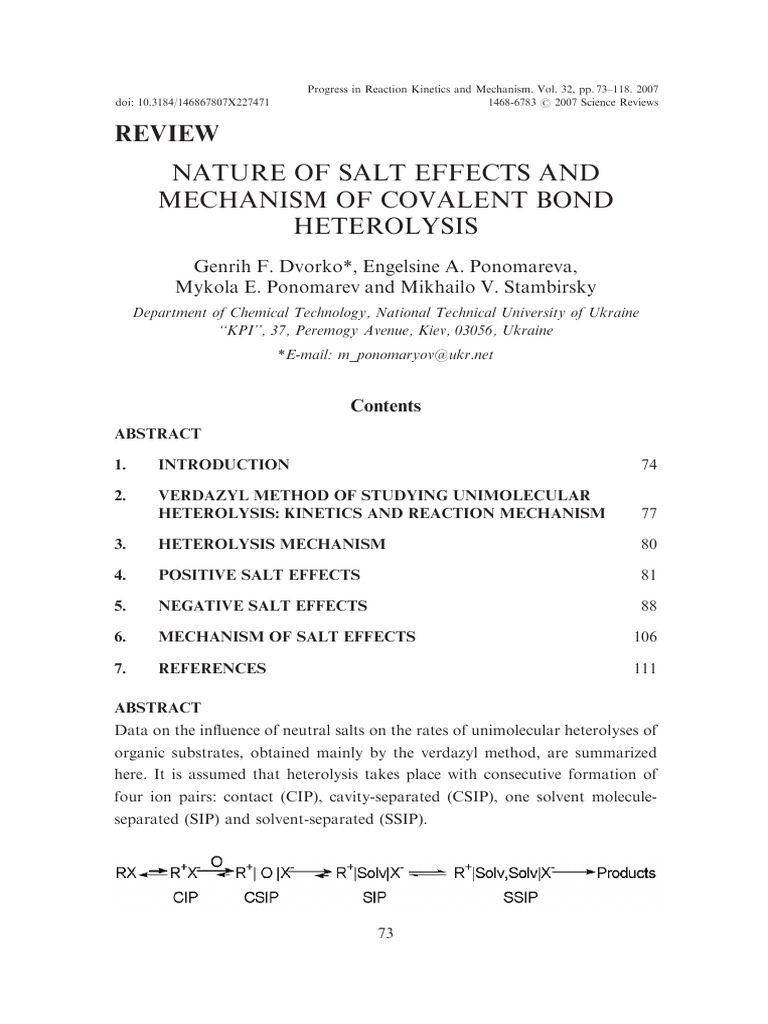 Dvorko Et Al 2007 Nature of Salt Effects and Mechanism of Covalent Bond ...