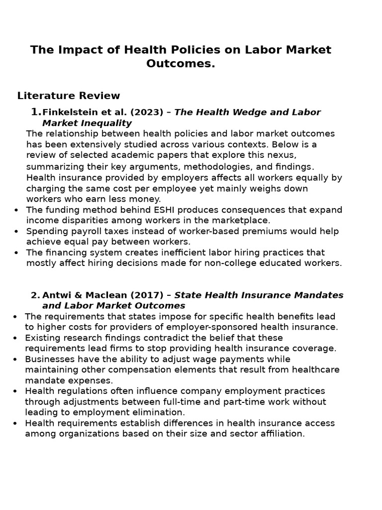 The Impact of Health Policies On Labor Market Outcomes | PDF ...