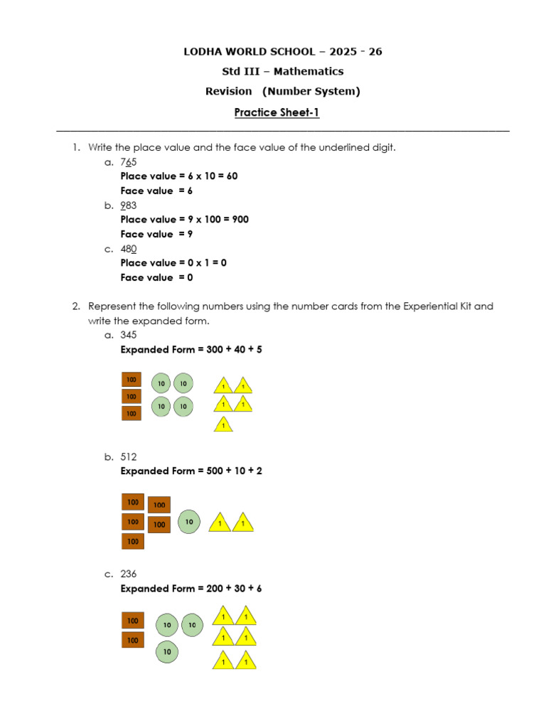 AnswerKey_Class 3 Practice Sheet-1 | PDF