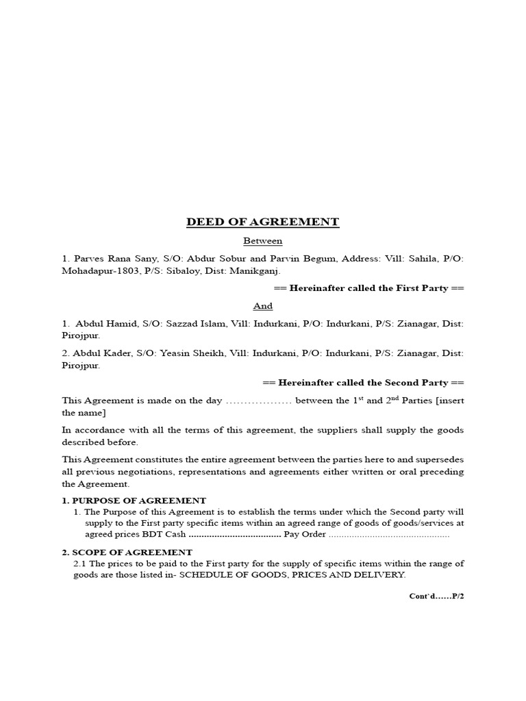 Deed of Agreement | PDF