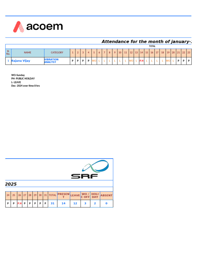 January 2025 Attendance Report | PDF