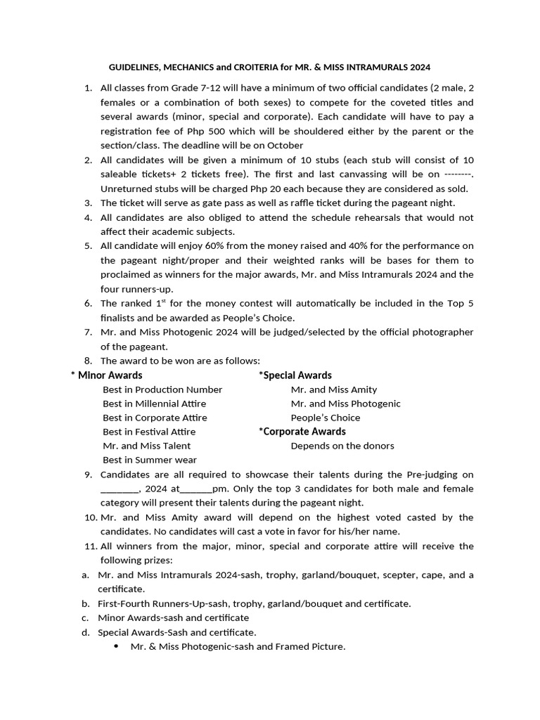 GUIDELINES For Ms. and Mr. Intrams 2024 | PDF