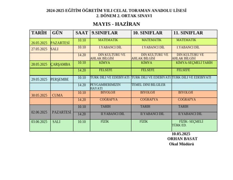 Sinav Programi Mayis-Hazi̇ran Güncel - For Merge | PDF