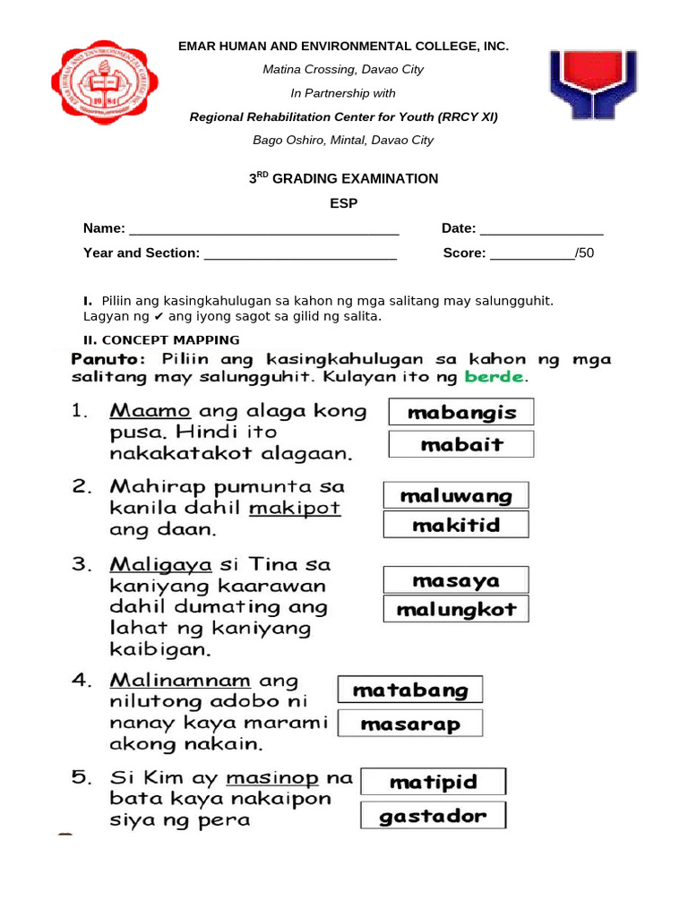 3RD GRADING EXAMINATION ESP | PDF