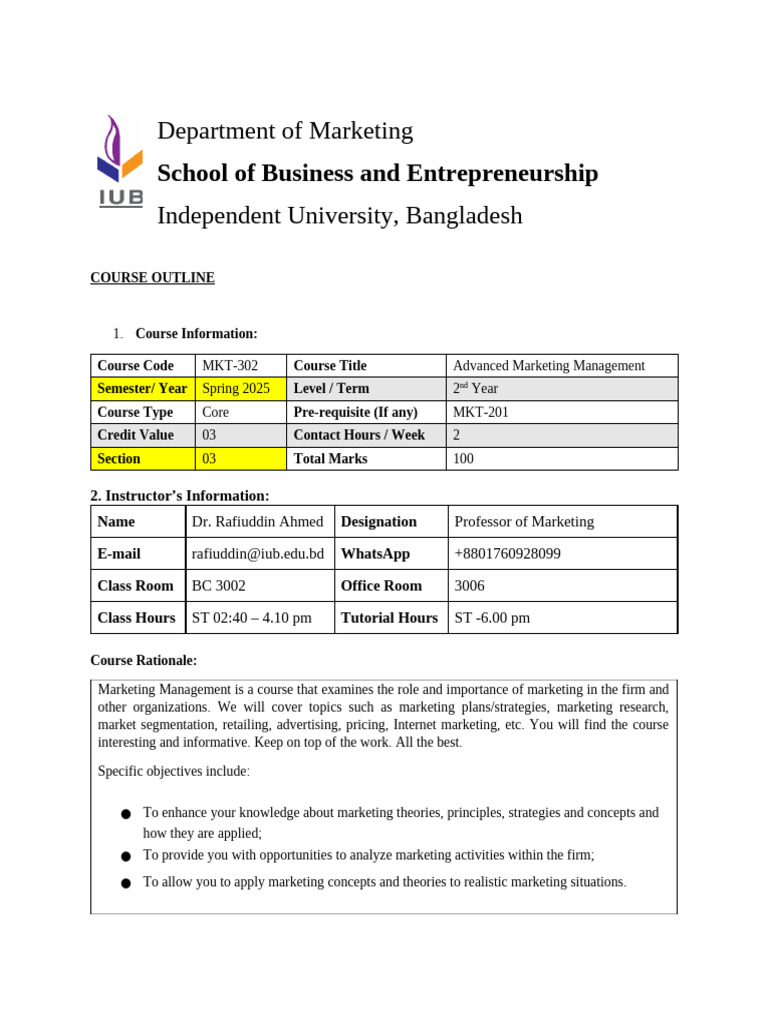 Course Outline MKT-302.3 | PDF | Marketing | Digital Marketing