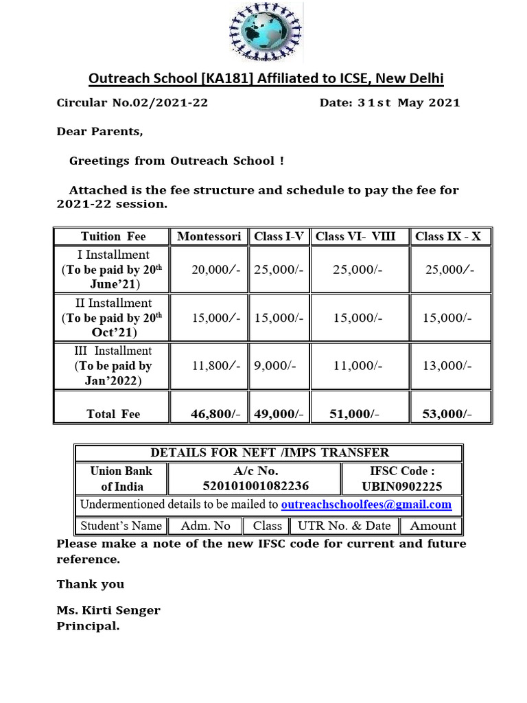 2021-22 Fee Circular | PDF