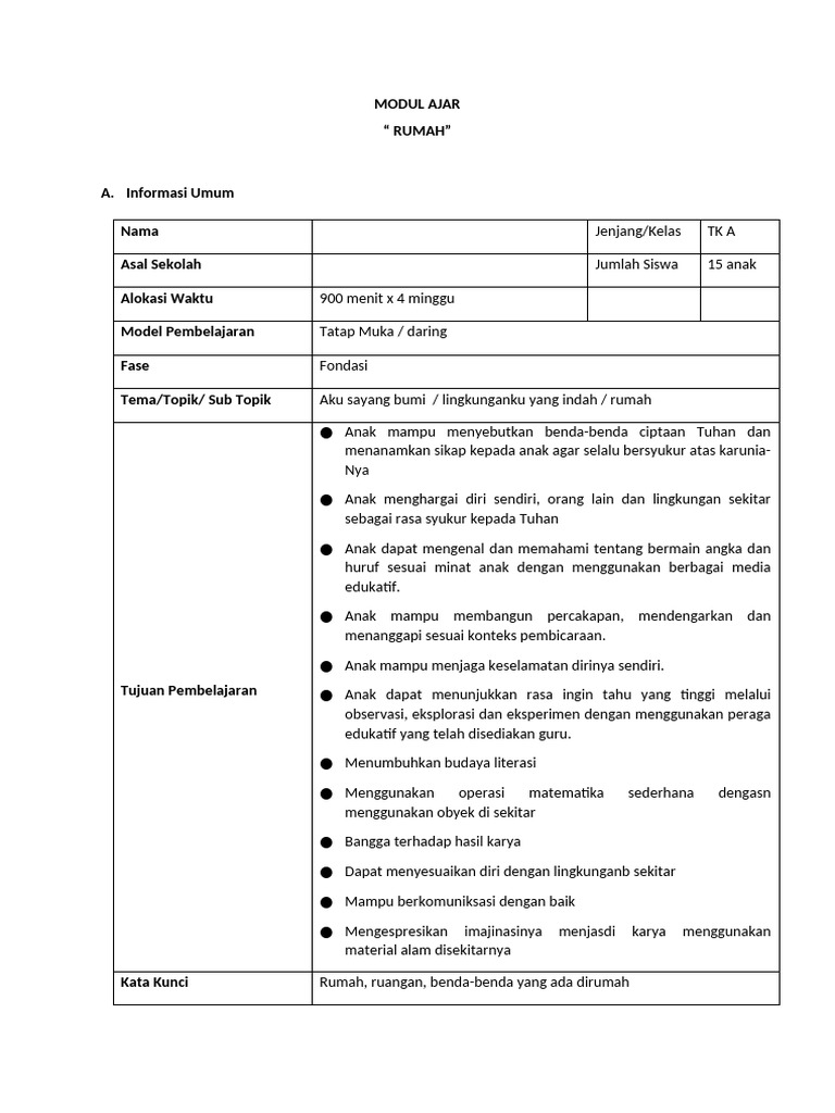 Modul Ajar Lingkungan untuk TK A | PDF