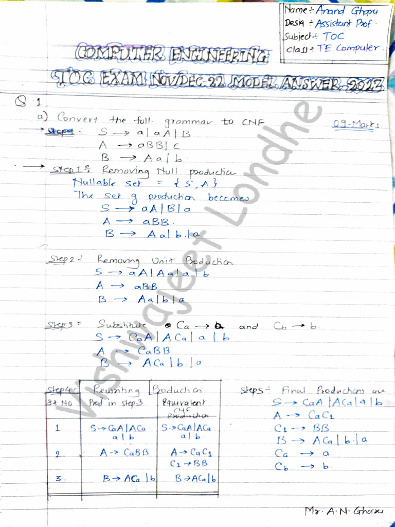 Computer Toc Endsem Jan 2023 Solution | PDF