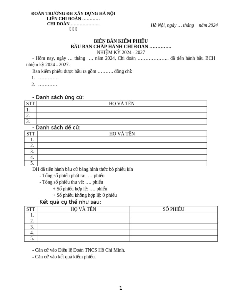 Bien ban kiem phieu bau BCHCĐ | PDF