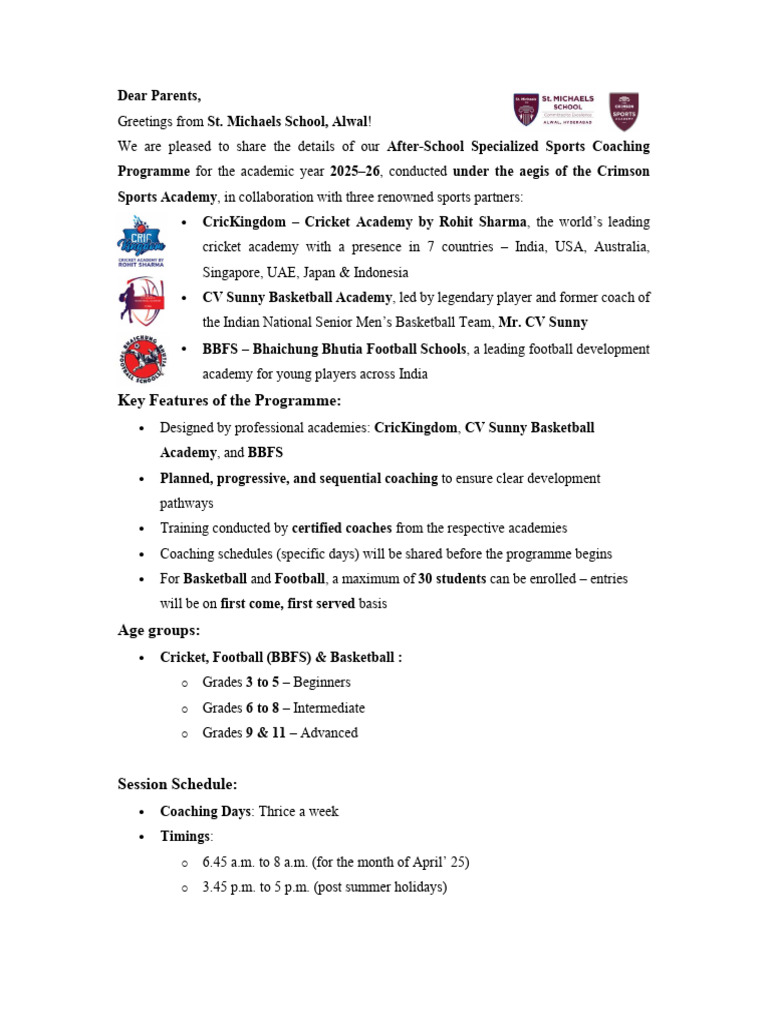 After School Sports - 2025-26 | PDF