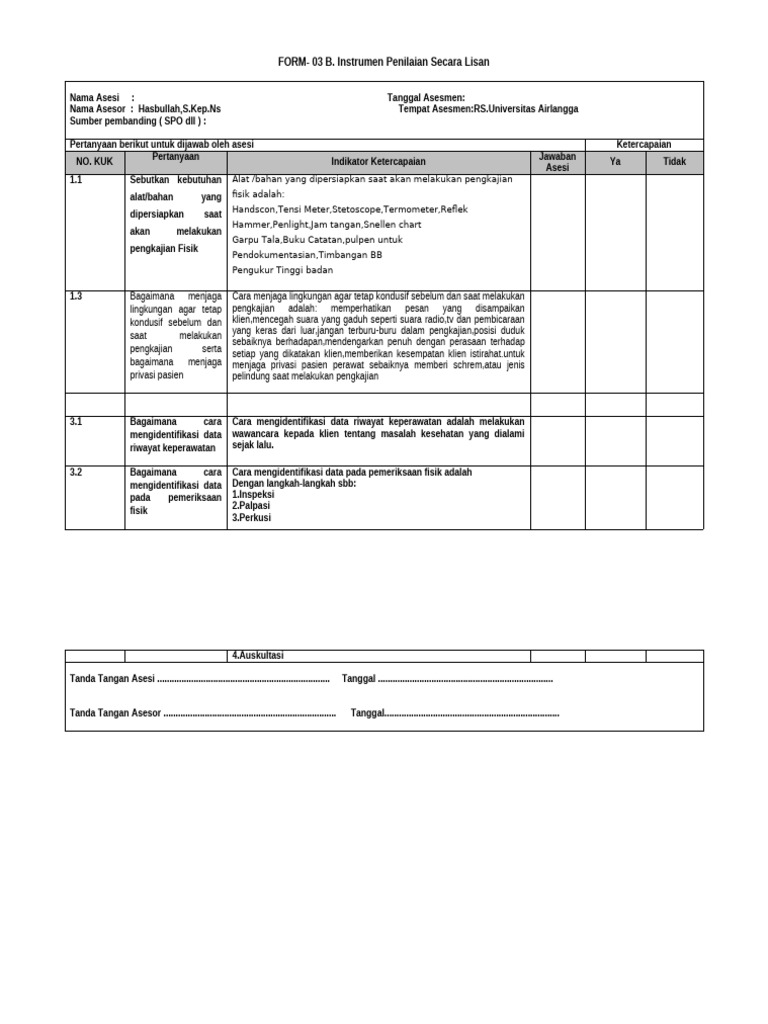 FORM-03 B (Instrumen Penilaian Lisan) | PDF