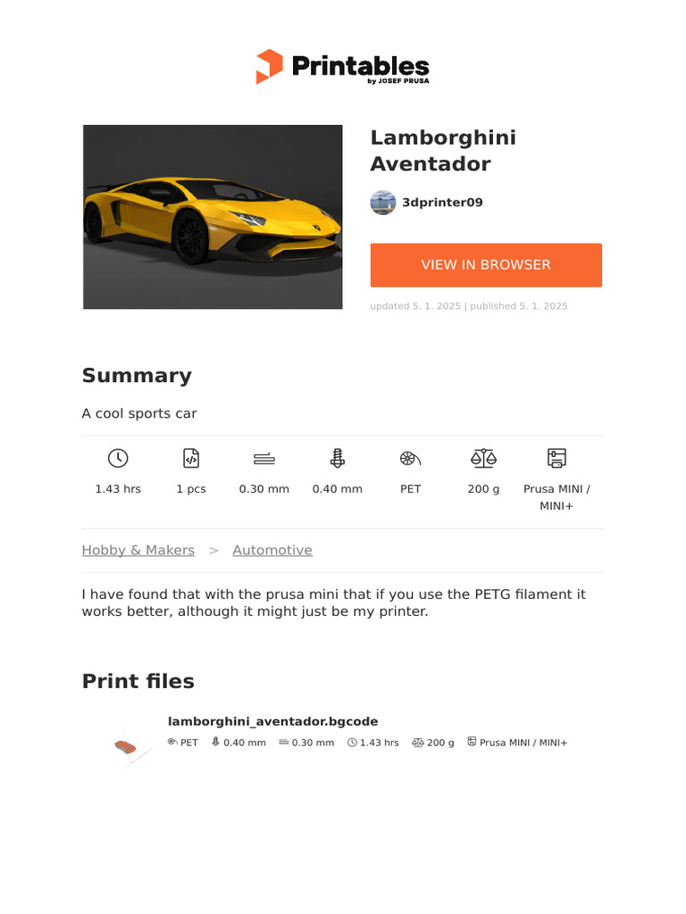 3D Print Lamborghini Aventador Model | PDF