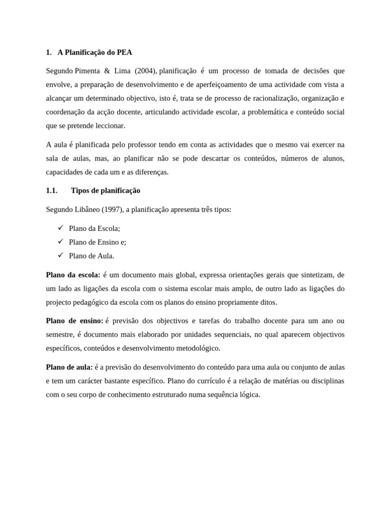 A Planificação Do PEA | PDF