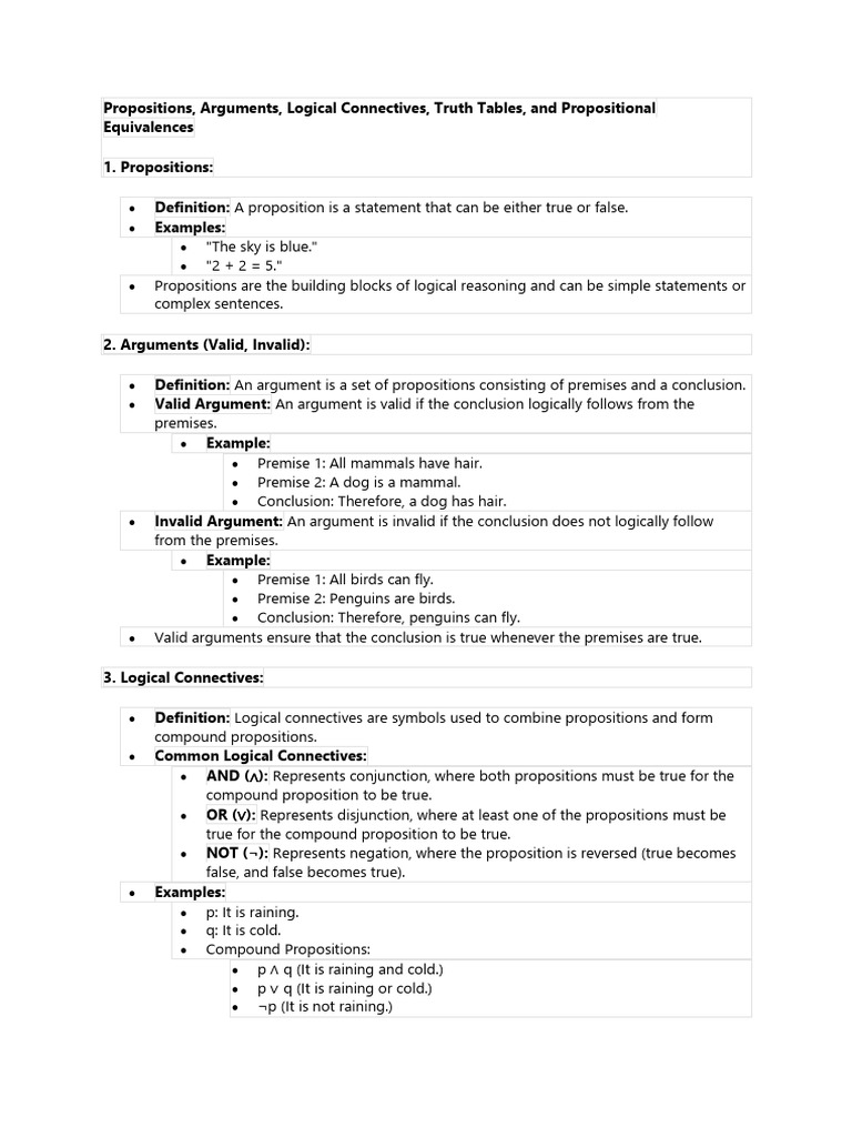 QR2 - 1 - 3 Propositions Arguments Logical Connectives Truth Tables and Propositional ...