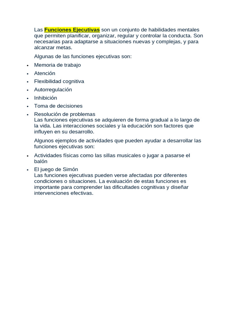 Funciones Ejecutivas - Funciones Cognitivas - Funciones Cognitivas ...