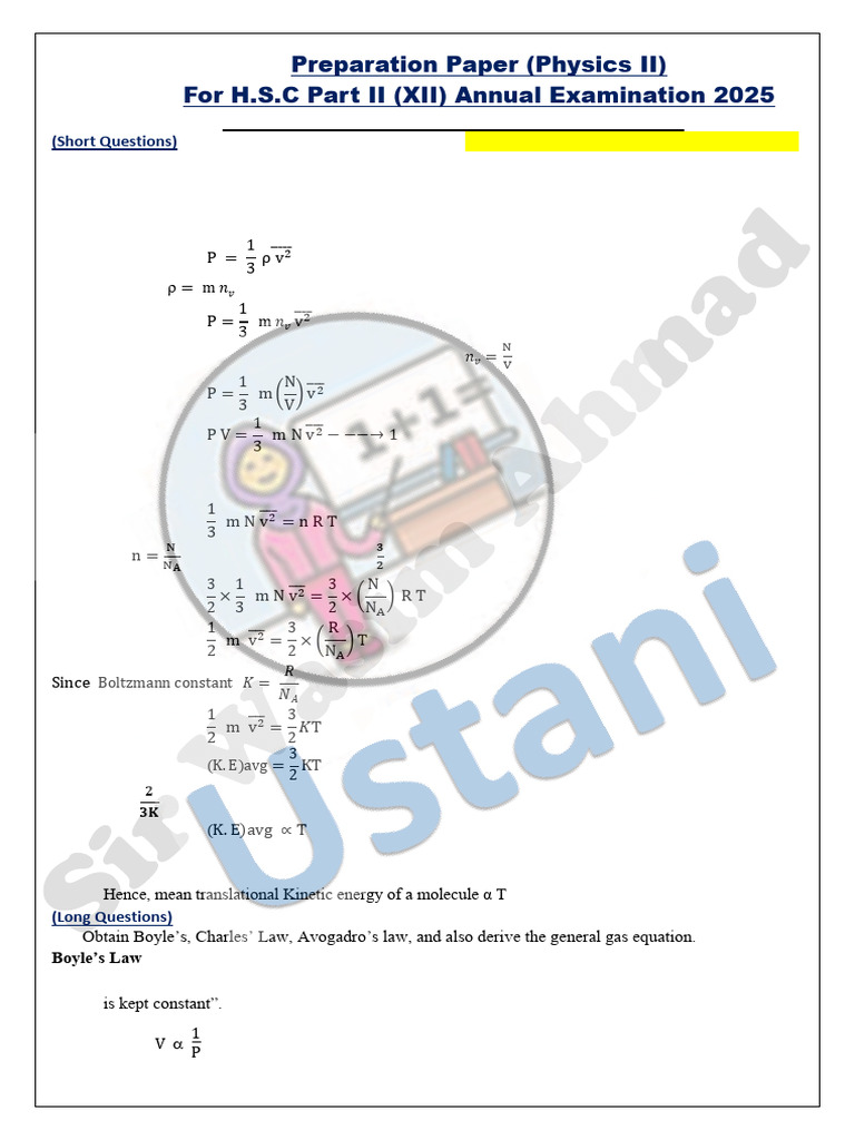 3 SOLVED XII Physics Preparation Paper 2025 FINAL WATERMARK | PDF | Gases | Entropy