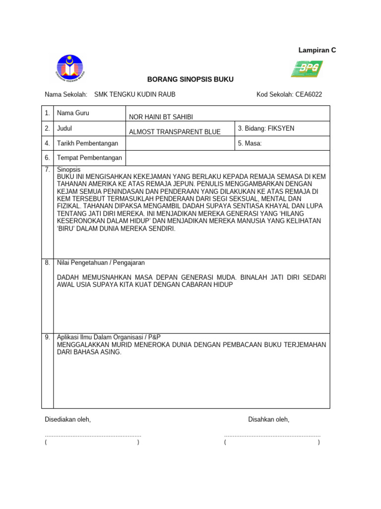 Sinopsis Buku ALMOST TRANSPARENT BLUE | PDF