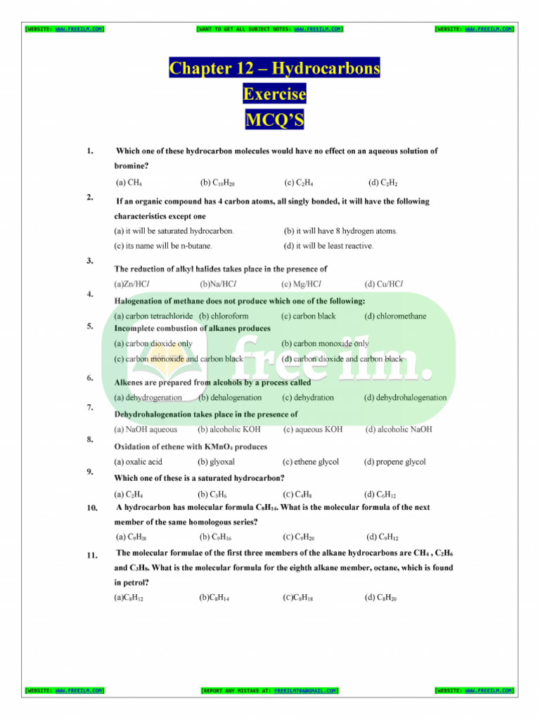 10th Chemistry CH 12 Exercise | PDF