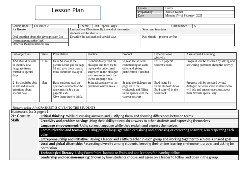 Special Days Lesson Plan for Students | PDF | Learning | Cognition