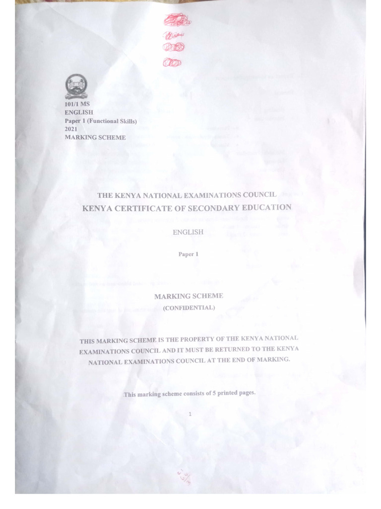KCSE 2021 Eng P1 MS | PDF