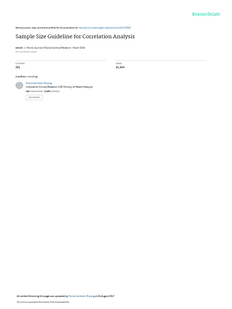 Sample Size Guideline For Correlation Analysis: World Journal of Social Science Research March ...
