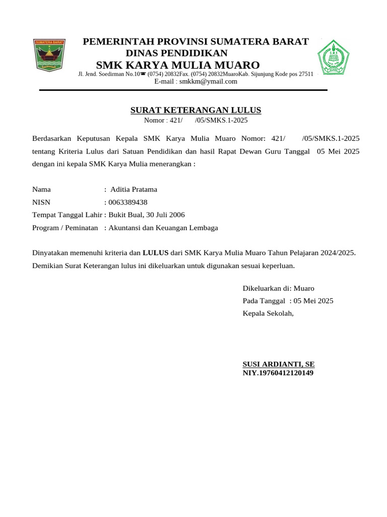 Surat Keterangan Lulus SMP 2025 | PDF