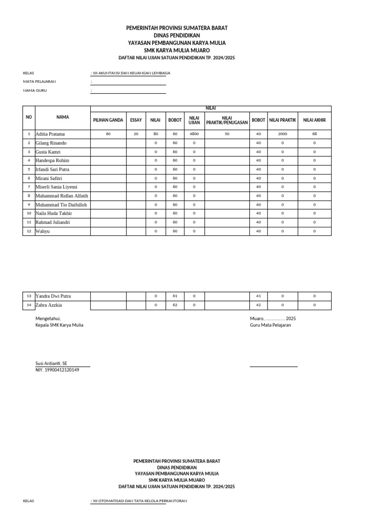 BLANGKO NILAI USP 24-25(1) | PDF
