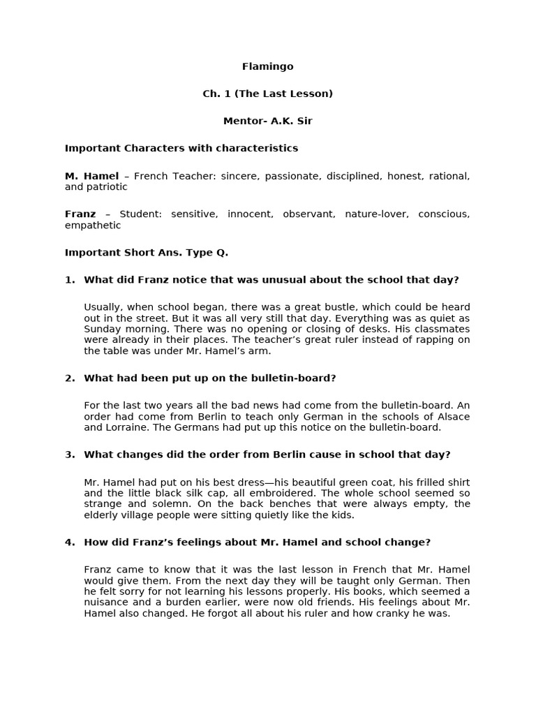 Flamingo - 1 (The Last Lesson) | PDF