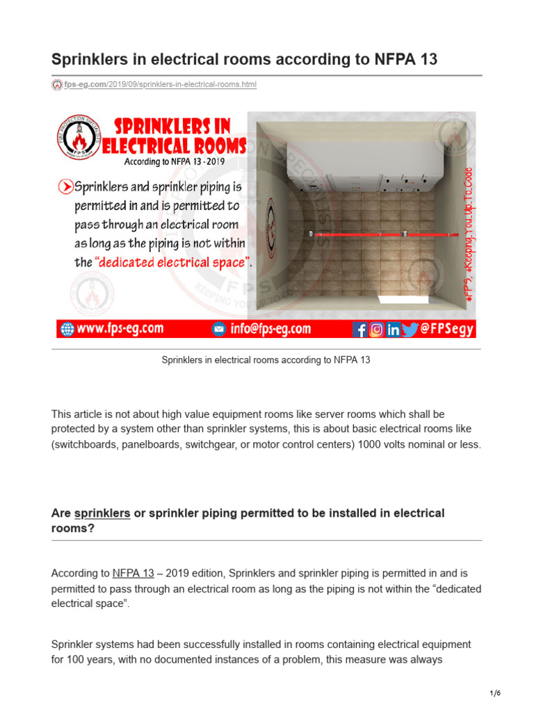 Sprinklers in Electrical Rooms According To NFPA 13 | PDF | Fire ...