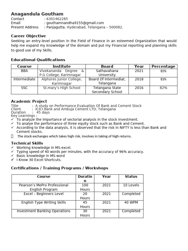 Goutham Anagandula Fresher | PDF