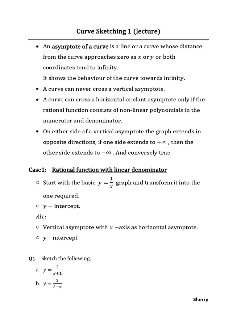 2 - Curve Sketching 1 (Lecture) | PDF | Asymptote | Elementary Mathematics