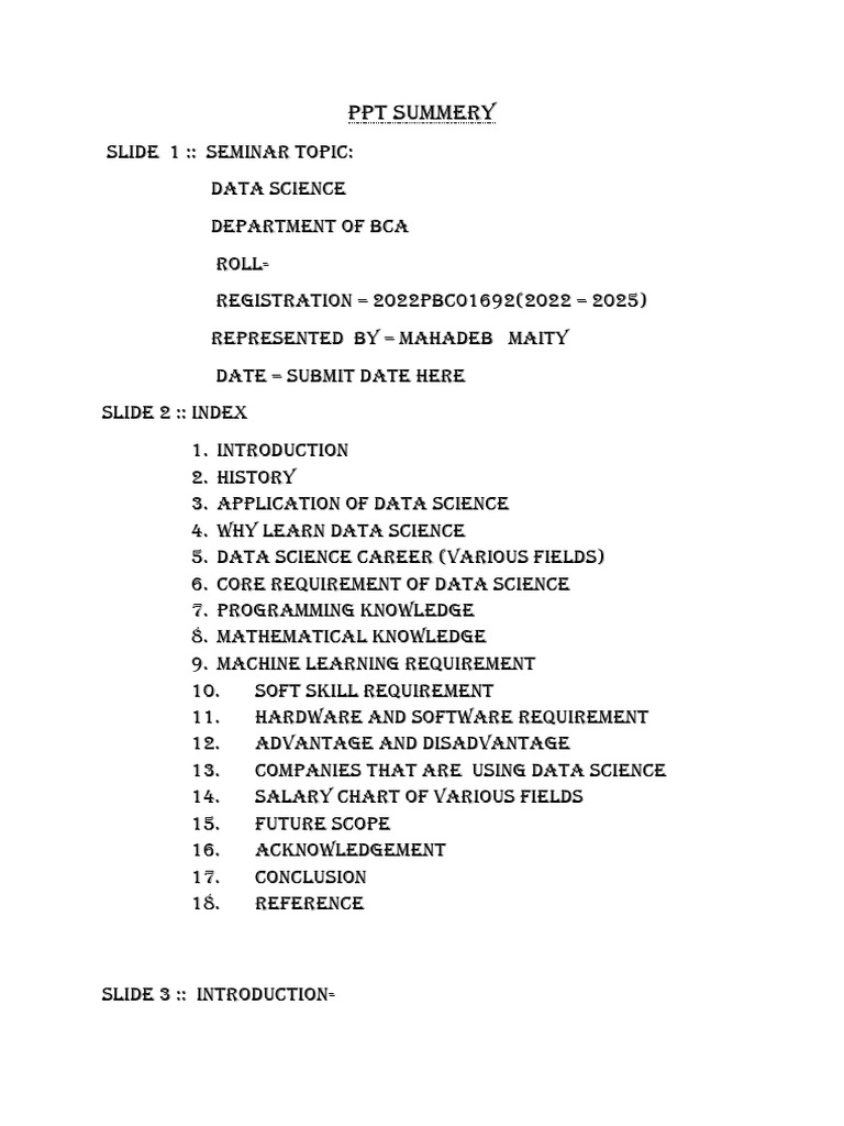 ppt summery on data science | PDF | Data Science | Machine Learning