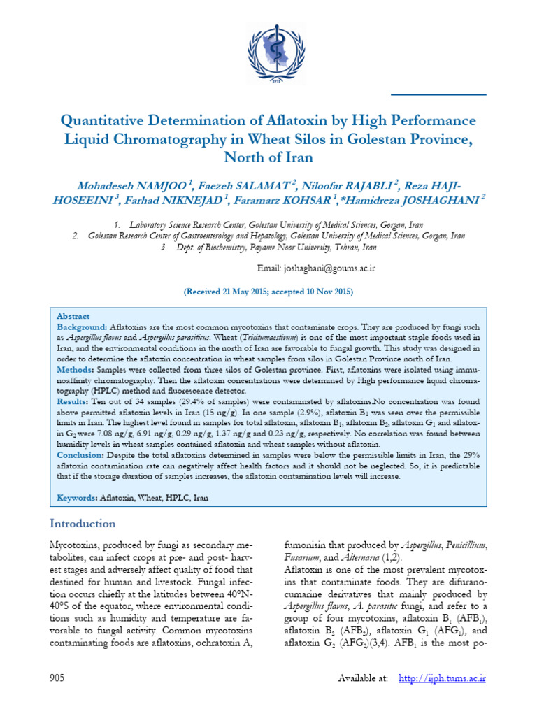 IJPH-45-905 Alfatoxin by HPLC Cattle Feed | PDF | Mycotoxin | High ...