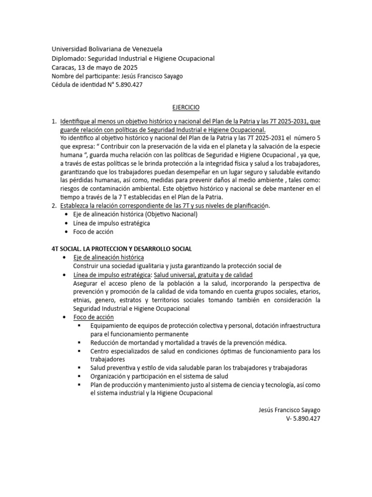 Ejercicio para El Diplomado | PDF | Higiene Ocupacional | Higiene