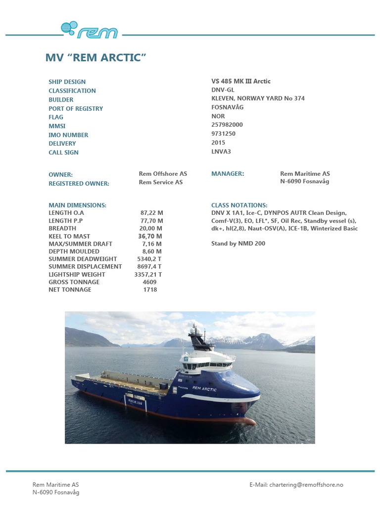 MV" Arctic": Ship Design Classification Builder Port of Registry Flag ...