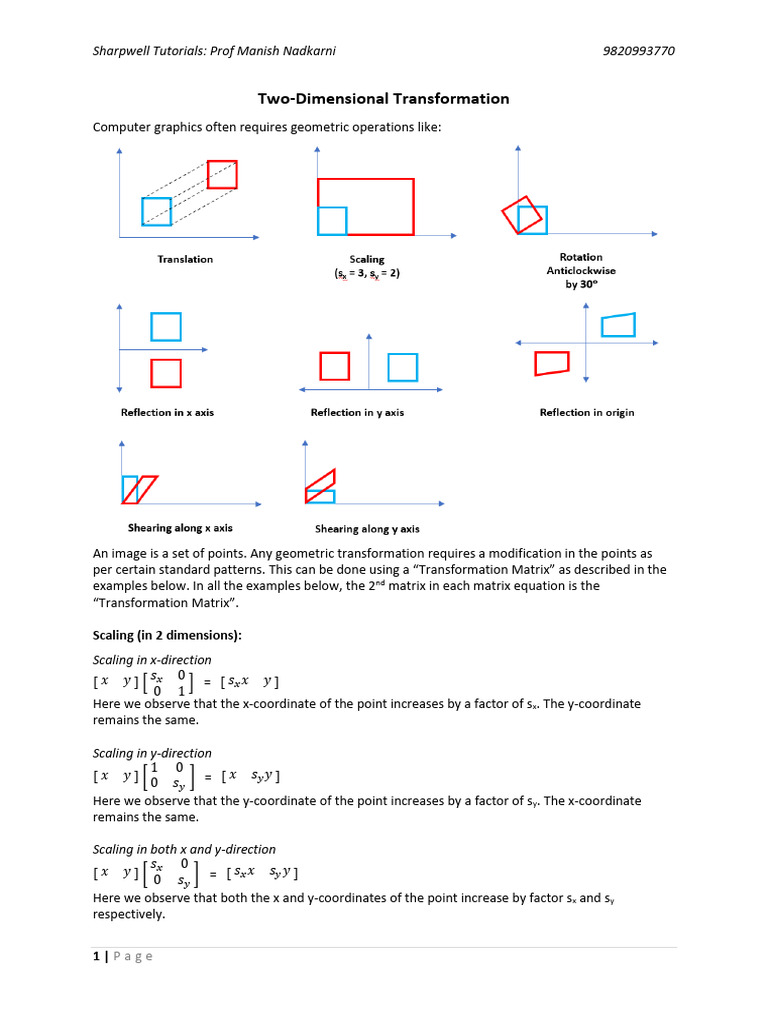 Transformation DJ Sanghvi Topic | PDF | Cartesian Coordinate System ...