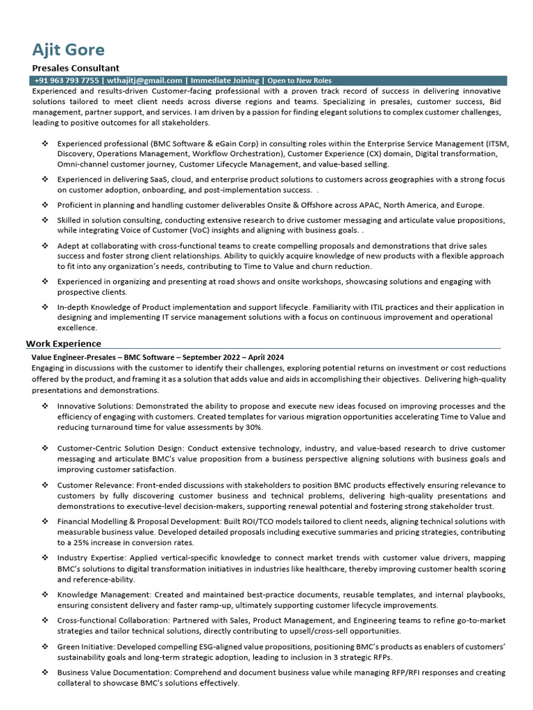 Resume - Ajit Gore - Immediate Joining | PDF | Sales | Business