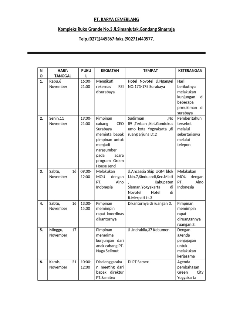 Jadwal Kegiatan Pimpinan | PDF