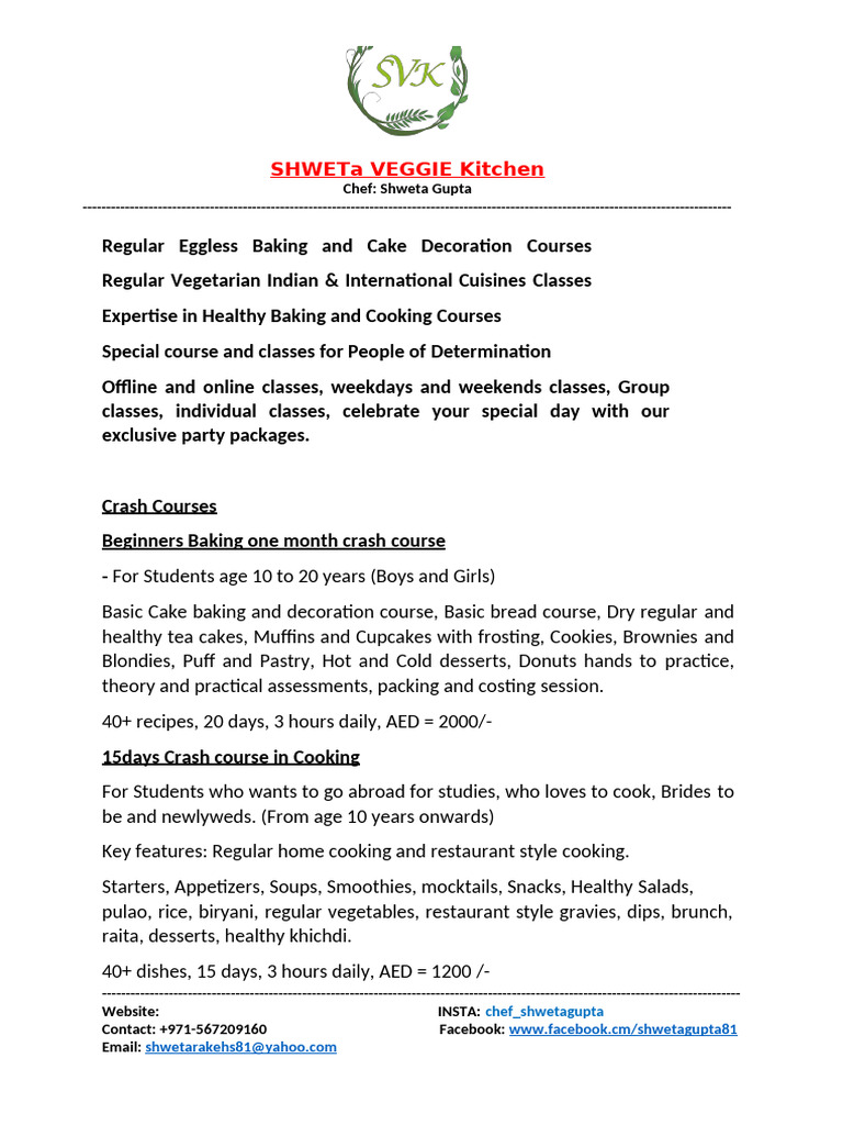 SVK Courses For PDF and Brocher | PDF | Baking | Breads