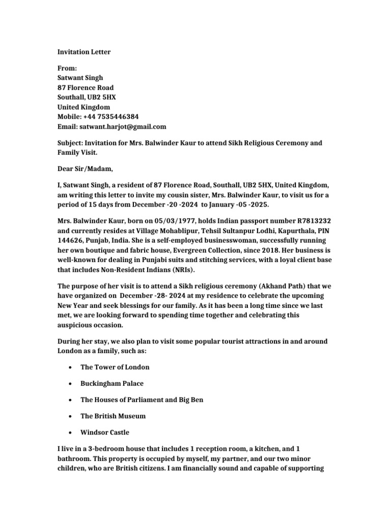 Invitation Letter Balwinder Kaur | PDF | Punjab