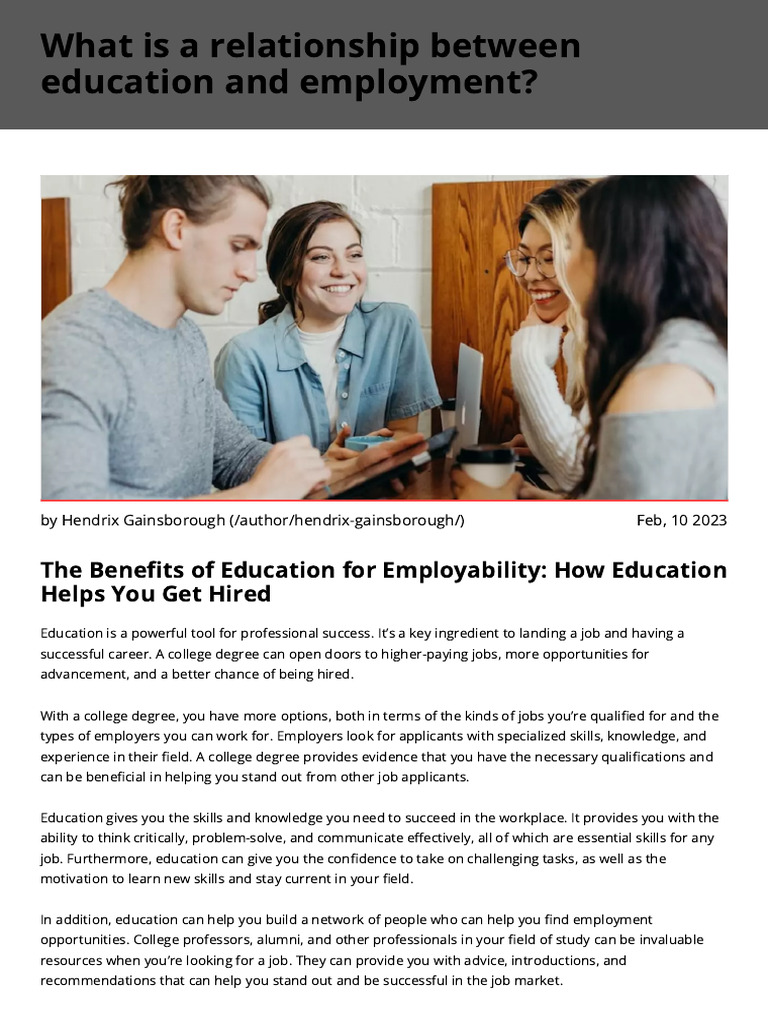 What Is A Relationship Between Education and Employment? | PDF ...