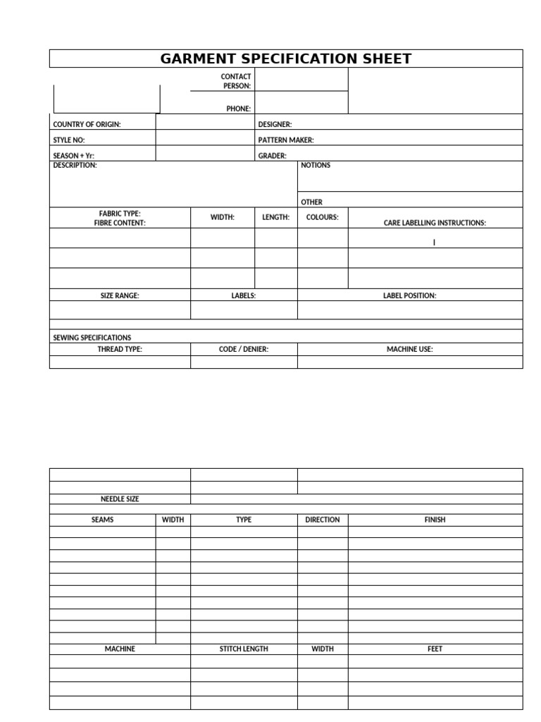 Garment Specification Overview | PDF